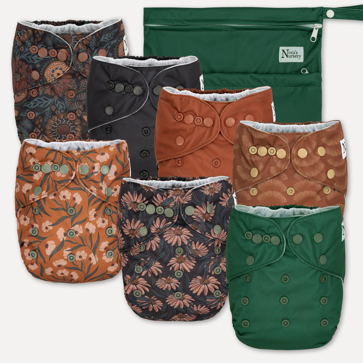 Dahlia 7 Reusable Cloth Diapers & 1 Wet Bag – Nora's Nursery