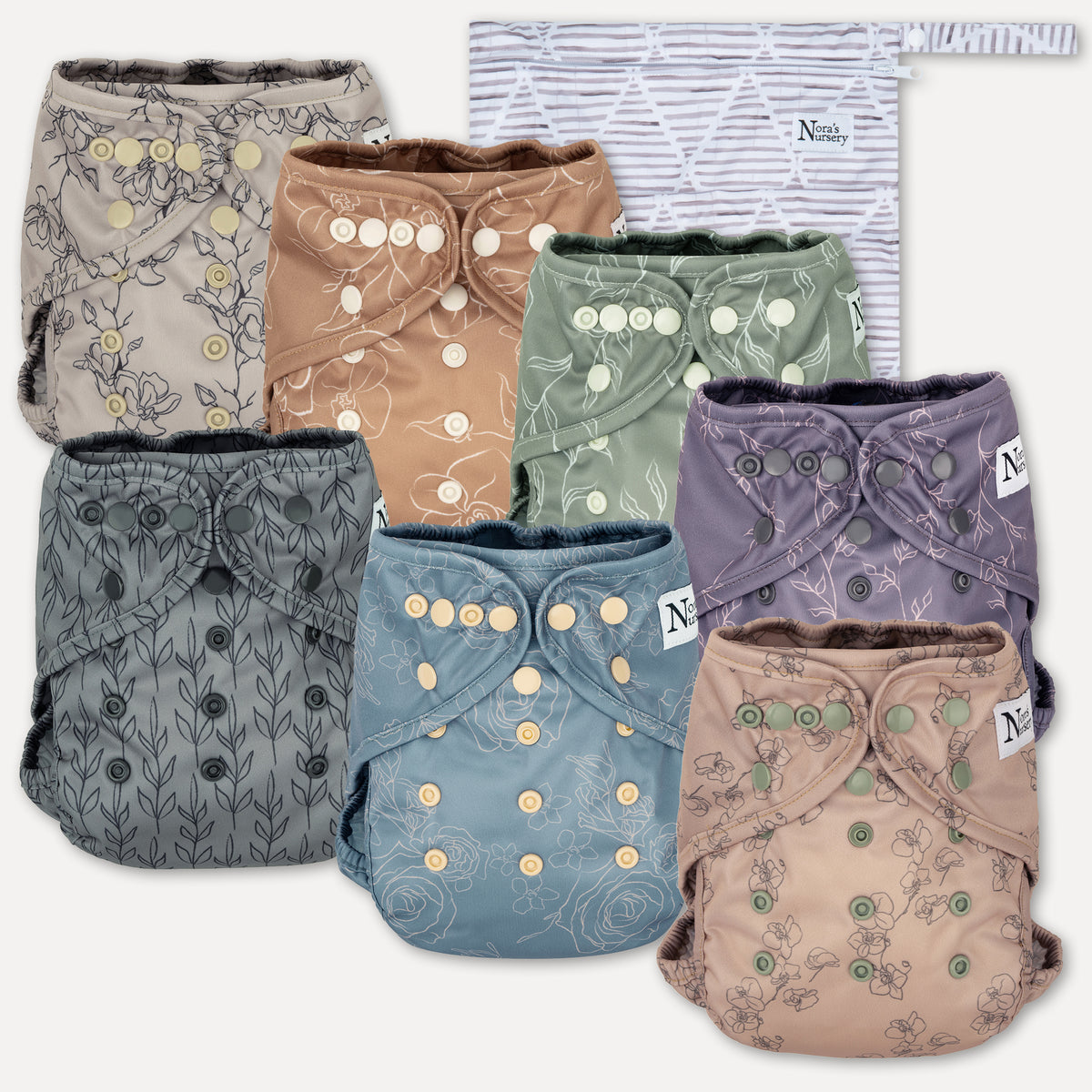 Modern Blooms Diaper Covers 7 Pack with Wet Bag – Nora's Nursery
