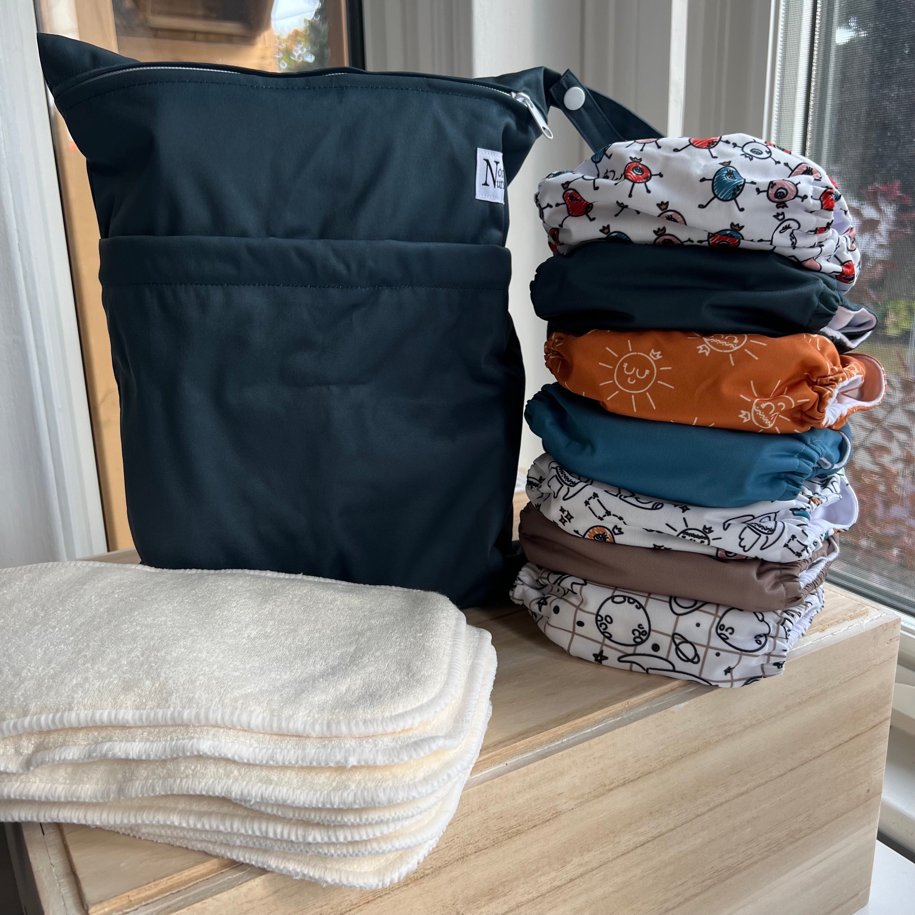 Outer Space 7 Cloth Diapers & Inserts & 1 Wet Bag – Nora's Nursery